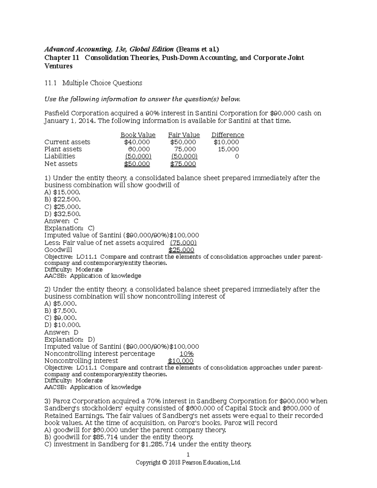 Chapter 11 Notes on Consolidation Theories & Push-Down Accounting ...