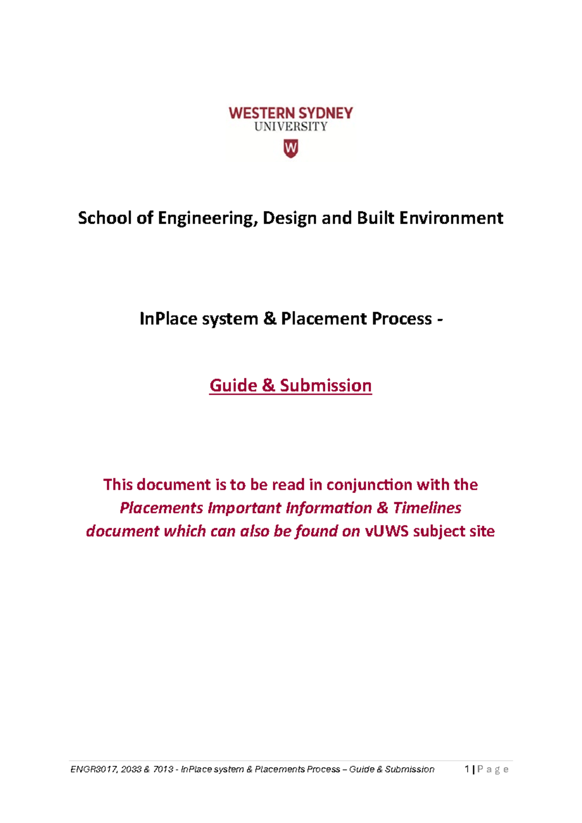 In Place Submission Guide - School of Engineering, Design and Built ...