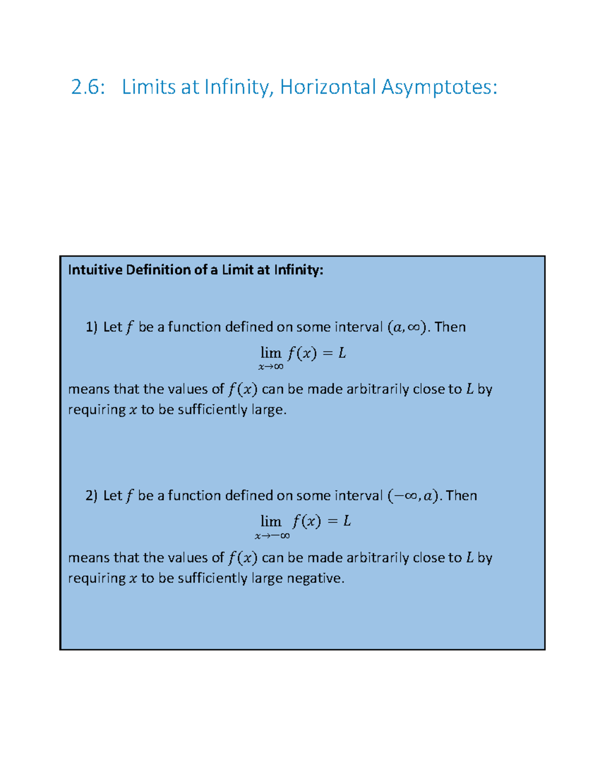 Limits at Infinity & Horizontal Asymptotes: Notes 2 - Studocu