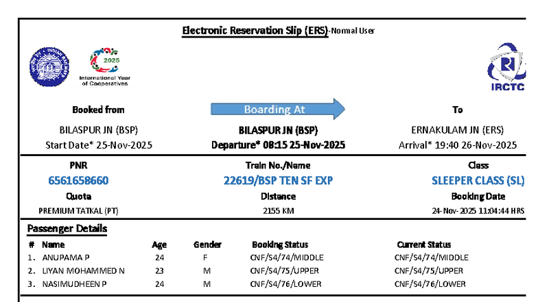 Electronic Reservation Slip for Train 6561658660 from BSP to ERS - Studocu