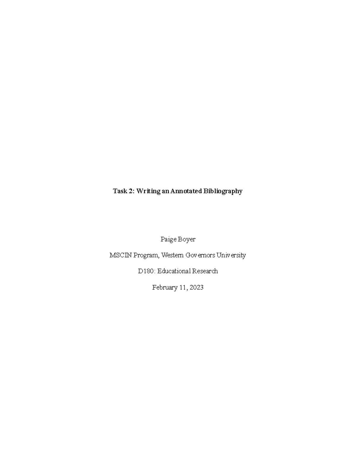 WGU C9 Task 2 Final: Annotated Bibliography on Middle School Engagement ...
