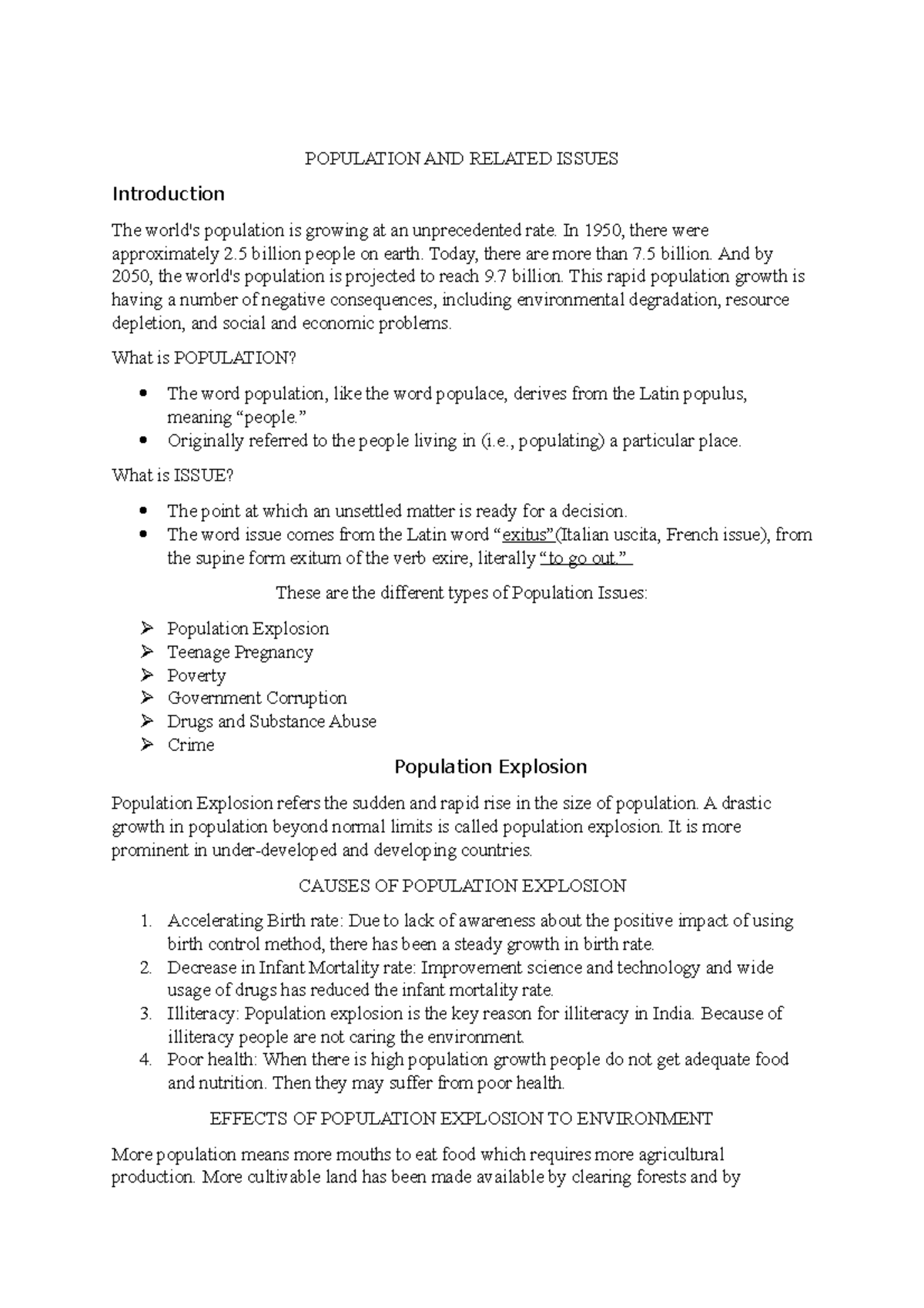 Population Dynamics and Challenges: Key Handouts (G2) - Studocu