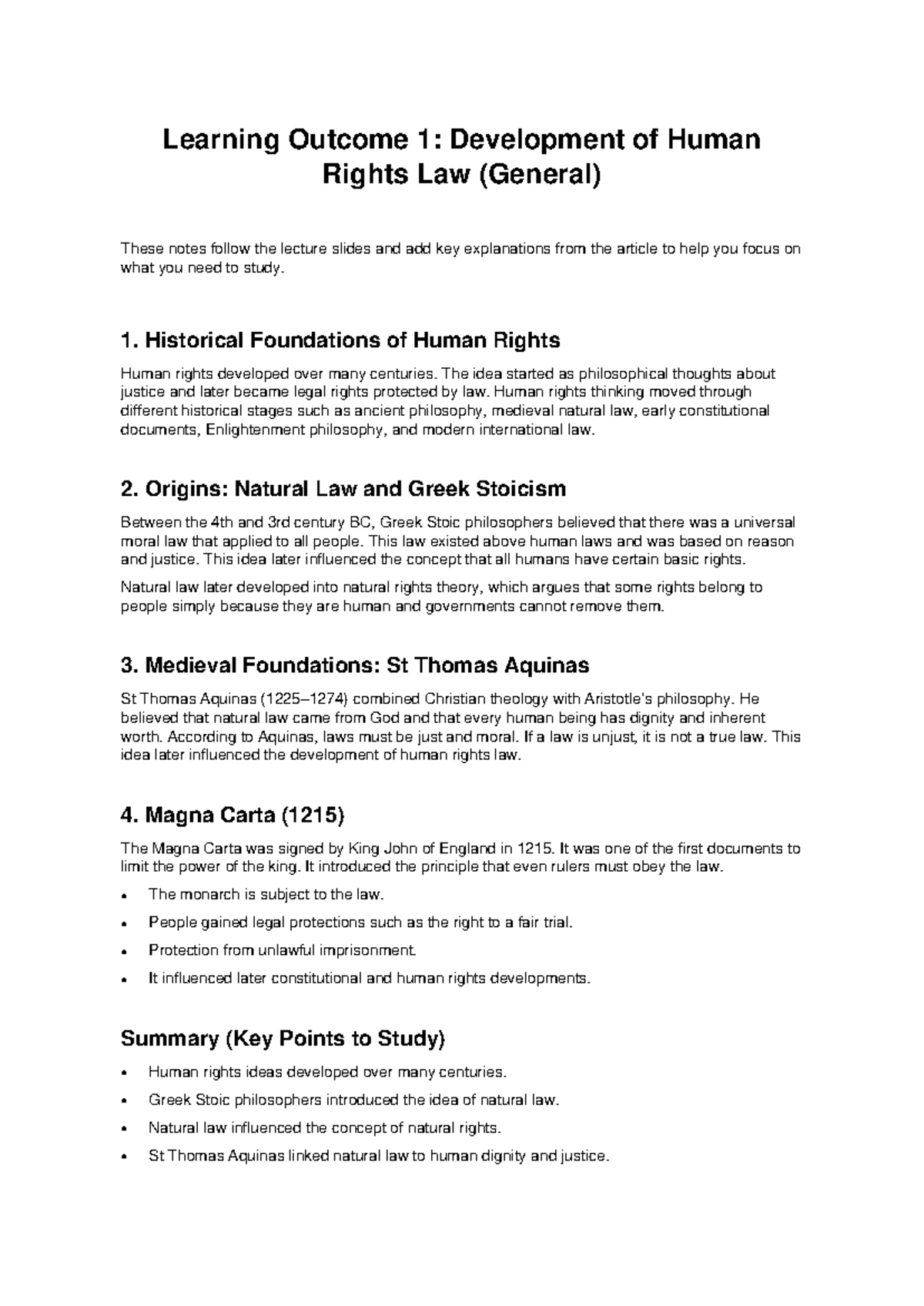 Human Rights Law Development: Learning Outcome 1 Notes - Studocu