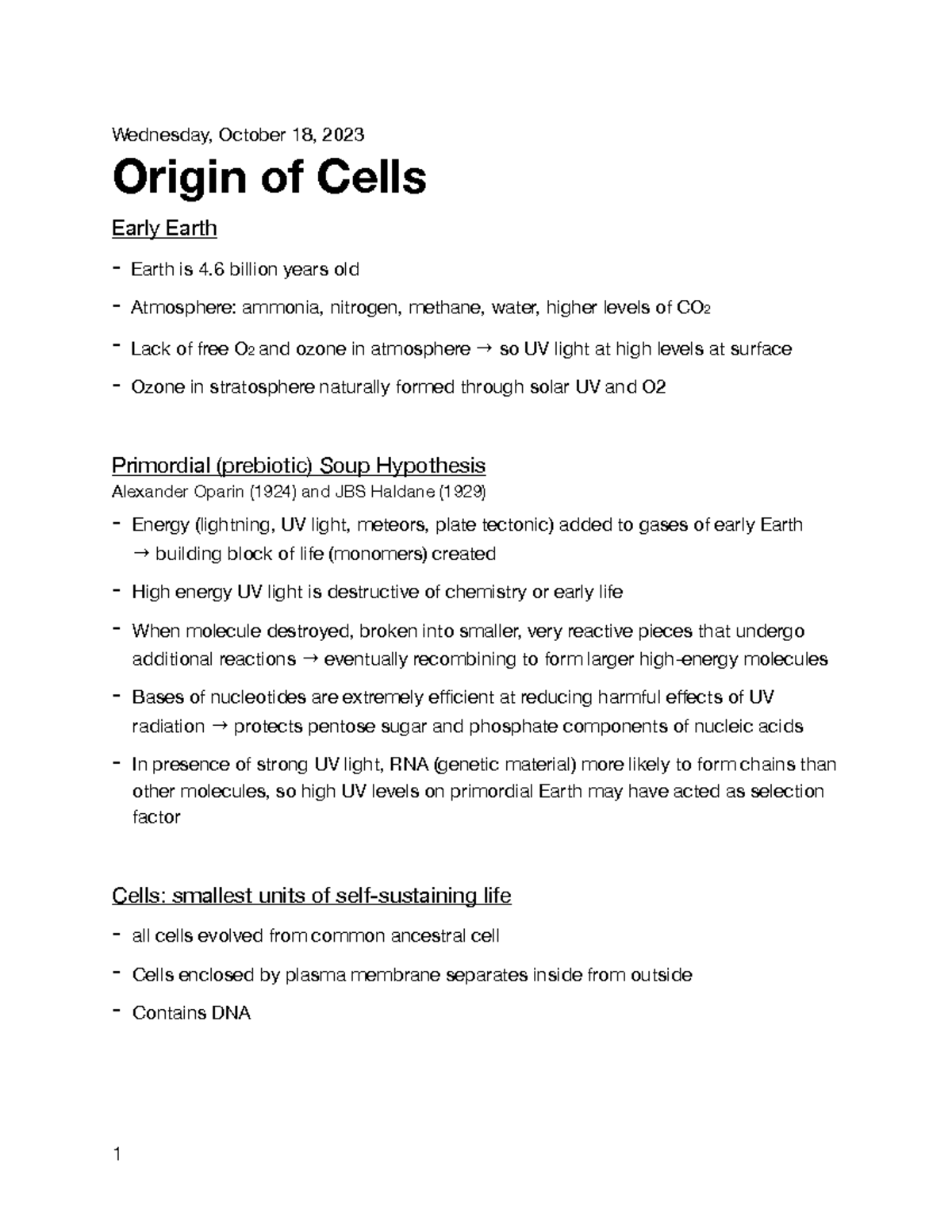 IB Biology 11: Evolution and the Origin of Cells - Studocu