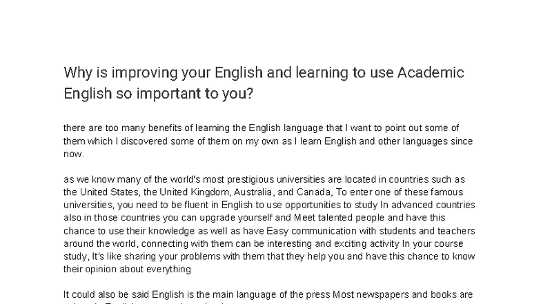 The Importance of Mastering Academic English - ENGL 0101 Discussion ...