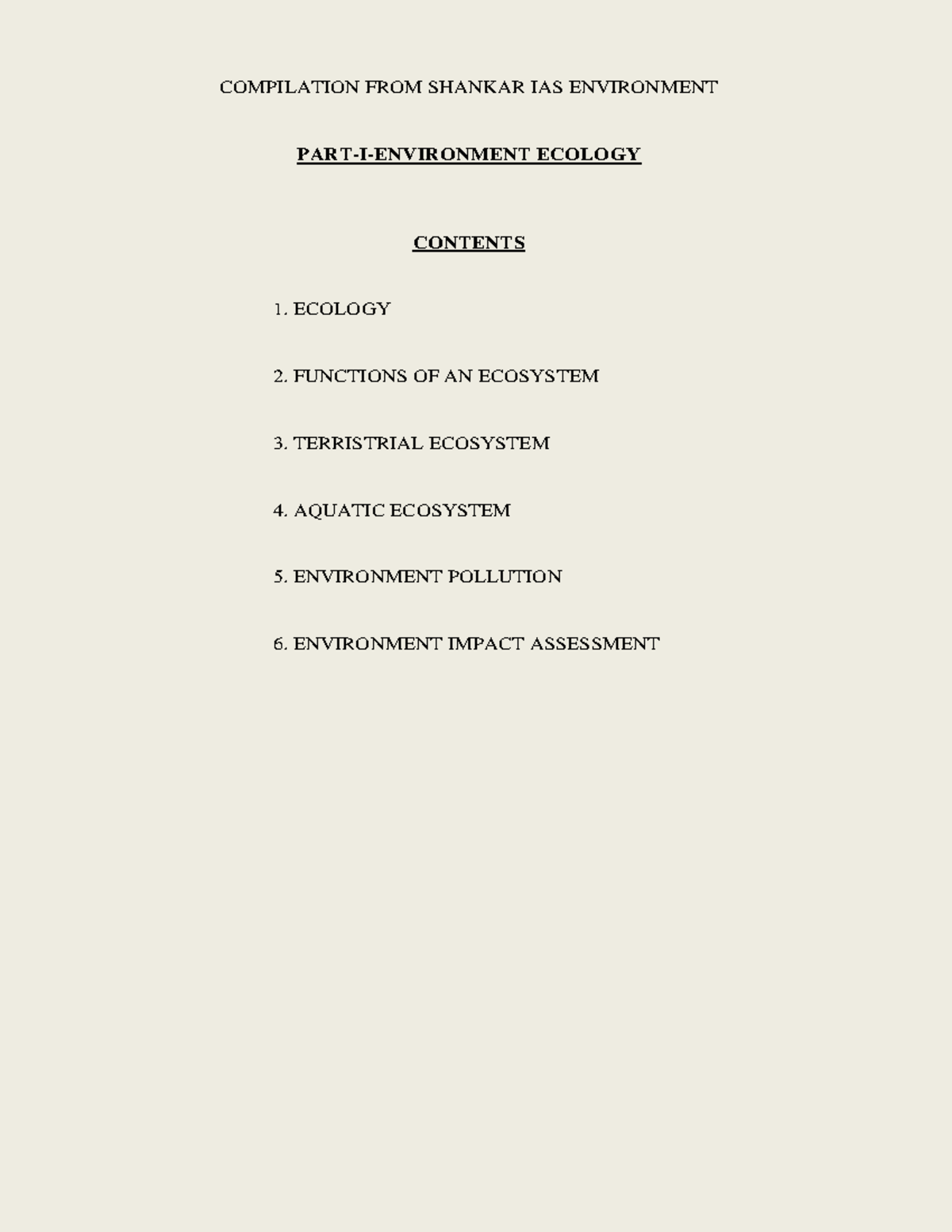 Shankar IAS Environmental Short Notes: Ecology and Ecosystem Functions ...