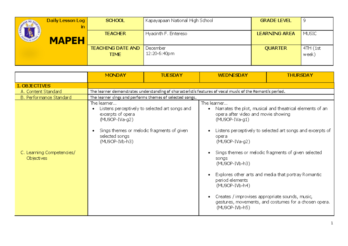 DLL Q4 1ST WEEK Music 9 Edited - MONDAY TUESDAY WEDNESDAY THURSDAY I ...