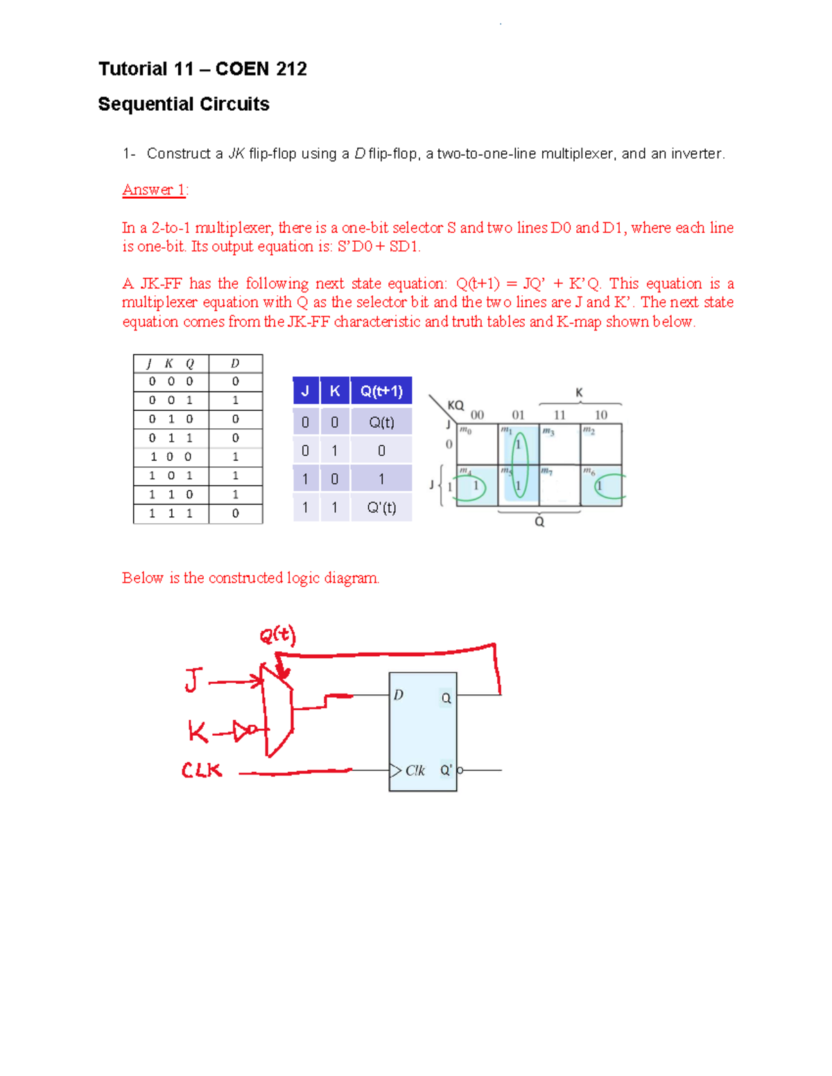 Tutorial 11 COEN 212: JK Flip-Flop Construction & Analysis - Studocu