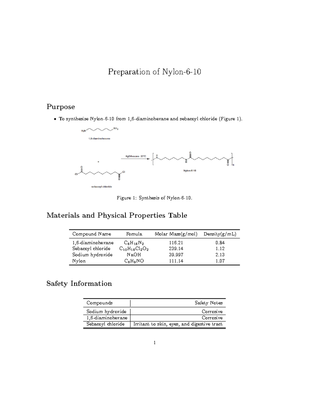 Synthesis of Nylon-6-10: Detailed Procedure and Safety Info - Studocu