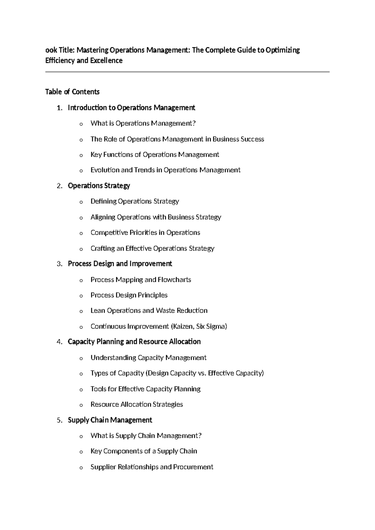 Operation mangememnt - ook Title: Mastering Operations Management: The ...