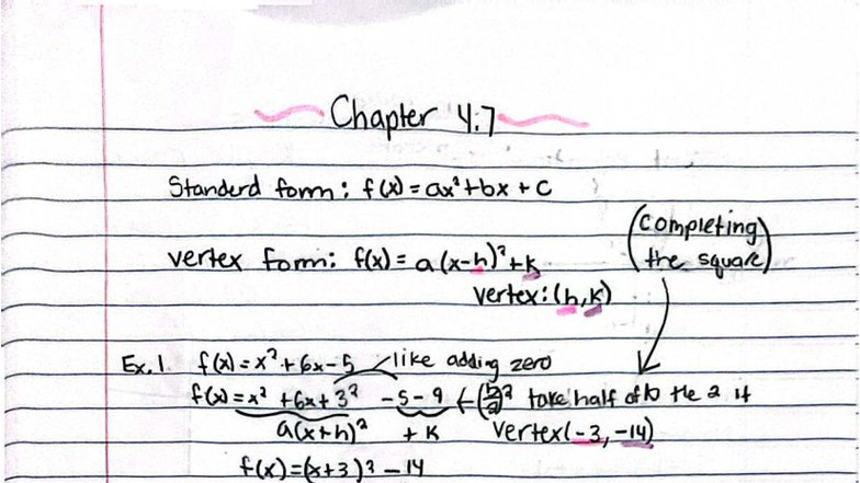 Chapter 4.7: Standard Form & Vertex Form Analysis - Studocu
