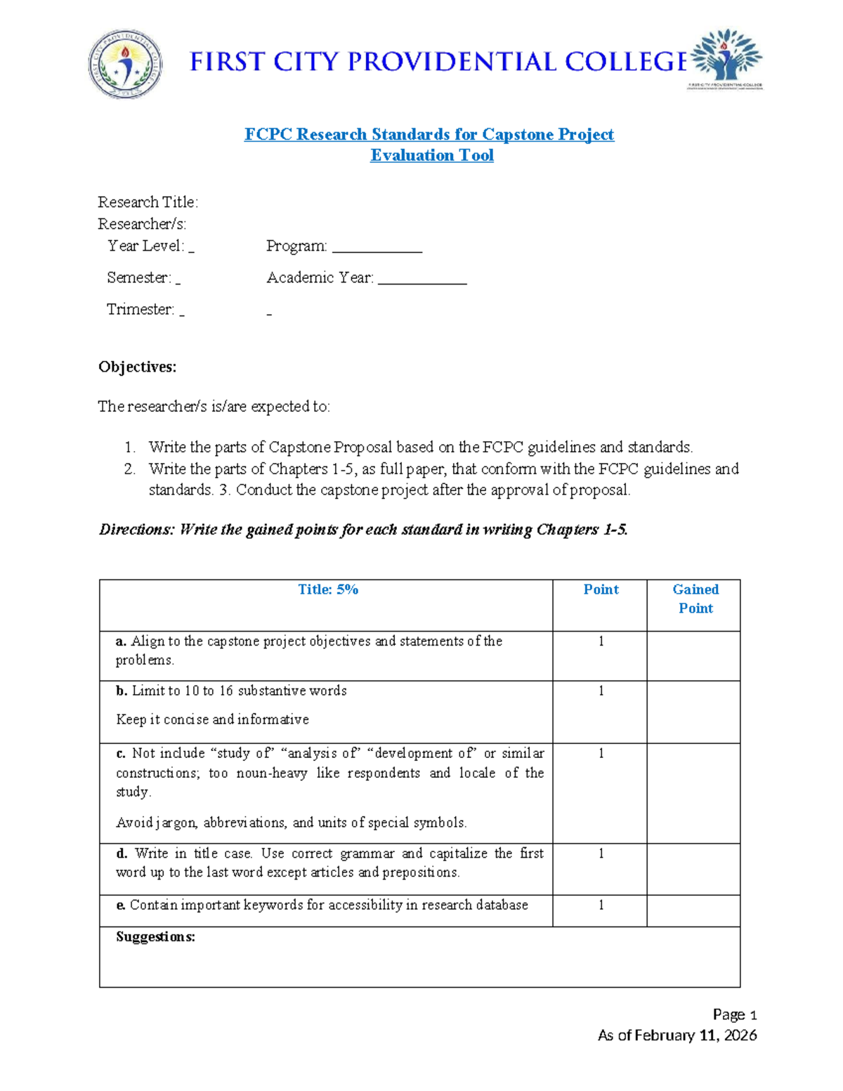 FCPC Research Standards for MIT Capstone Project Evaluation (Feb 2026 ...