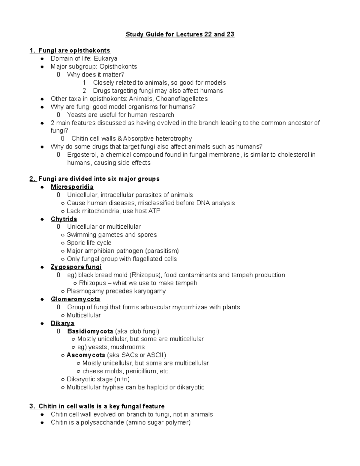Study Guide for Lectures 22 and 23: Fungi Overview and Life Cycles ...