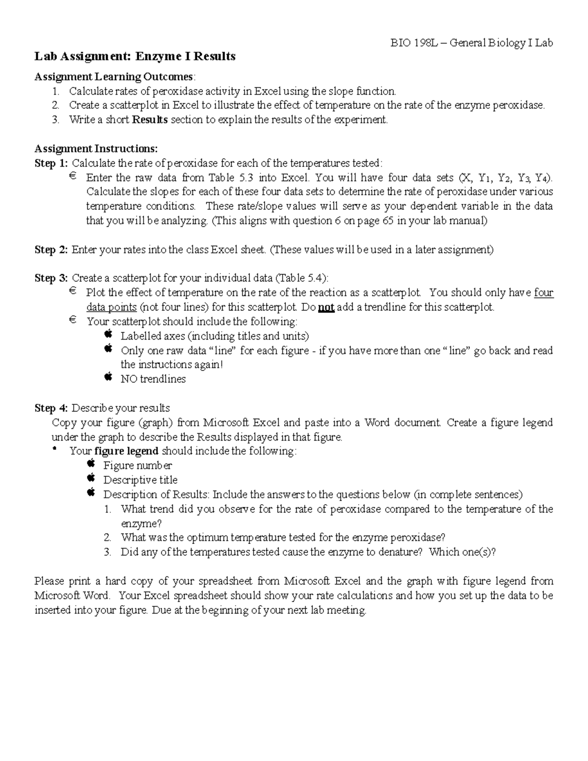 Enzyme I Results Fall 2021 shared file - BIO 198L – General Biology I Lab Lab Assignment: Enzyme ...