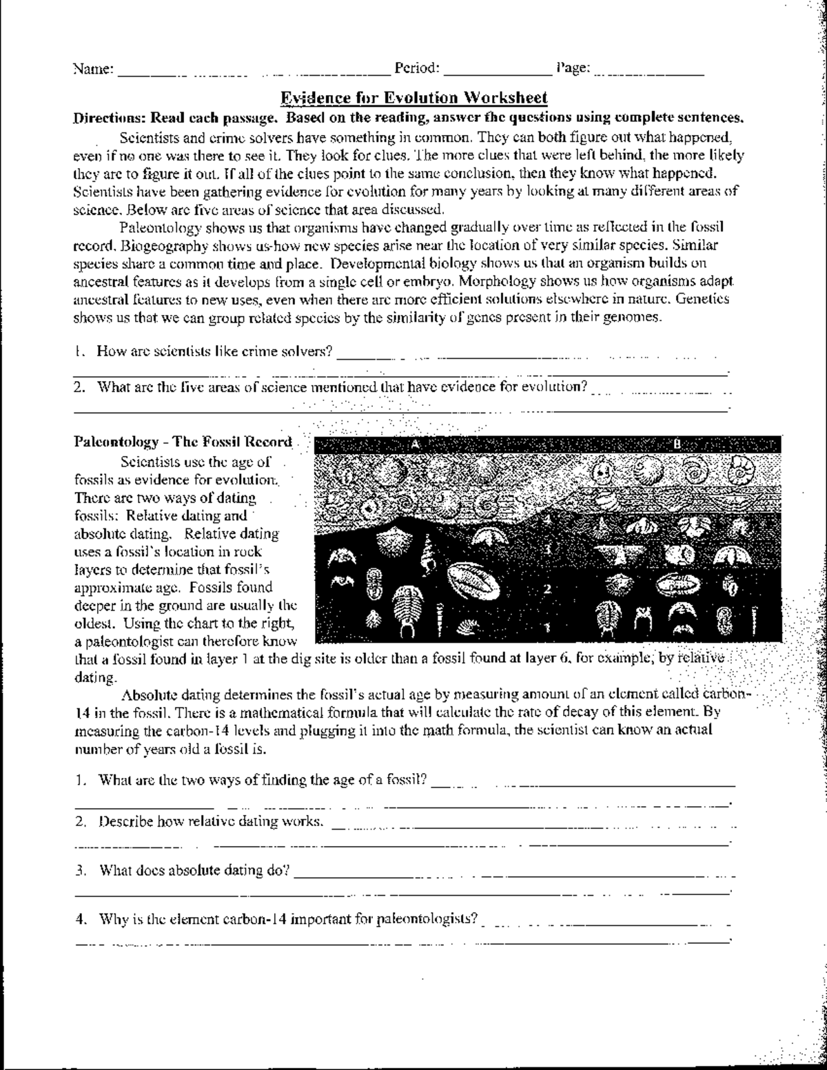 BIO101 Evidence for Evolution Worksheet: Key Concepts & Questions - Studocu