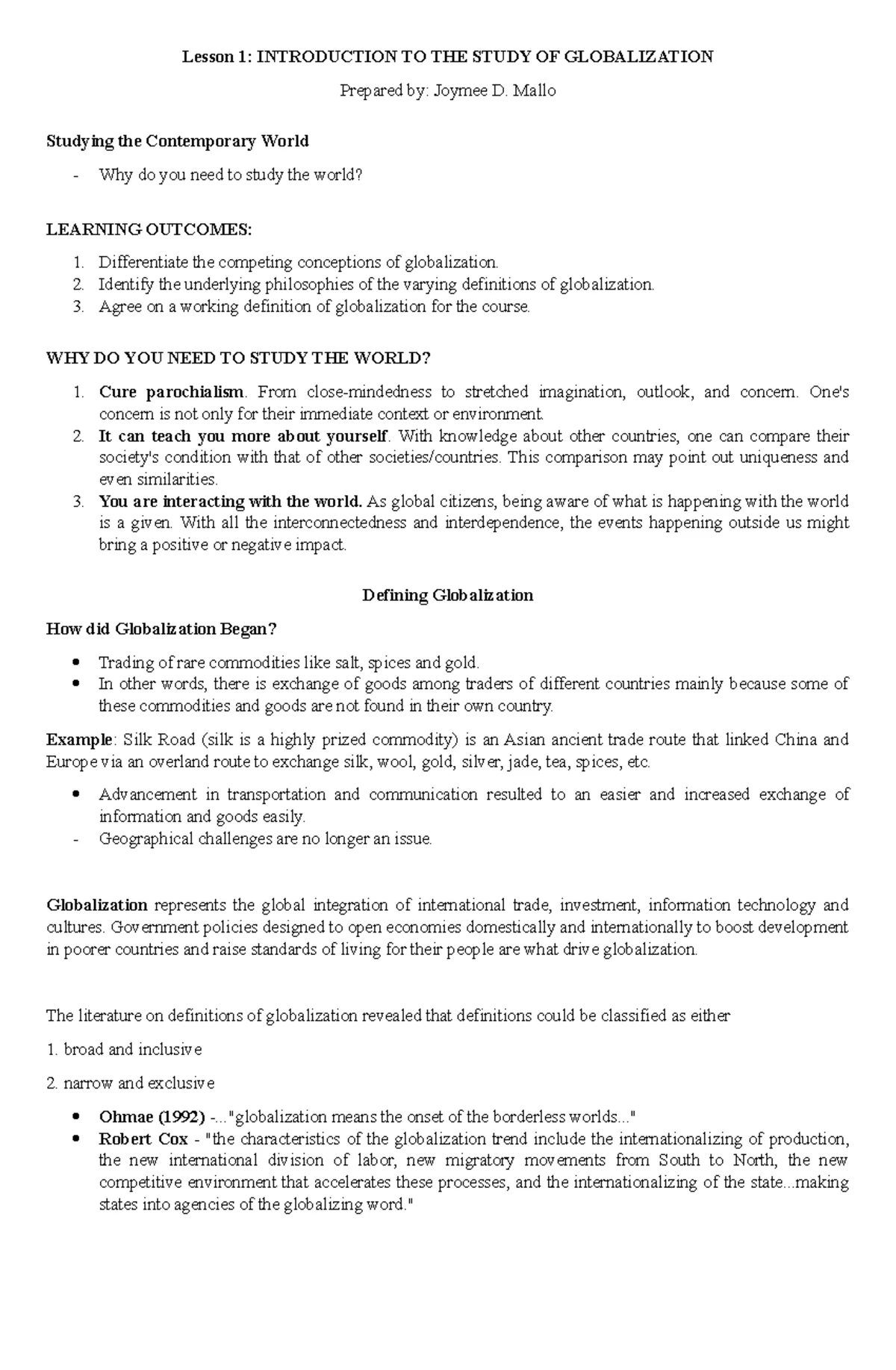 GE5 TCW- Reviewer-Lesson-1-8 - The Contemporary World - PangSU - Studocu