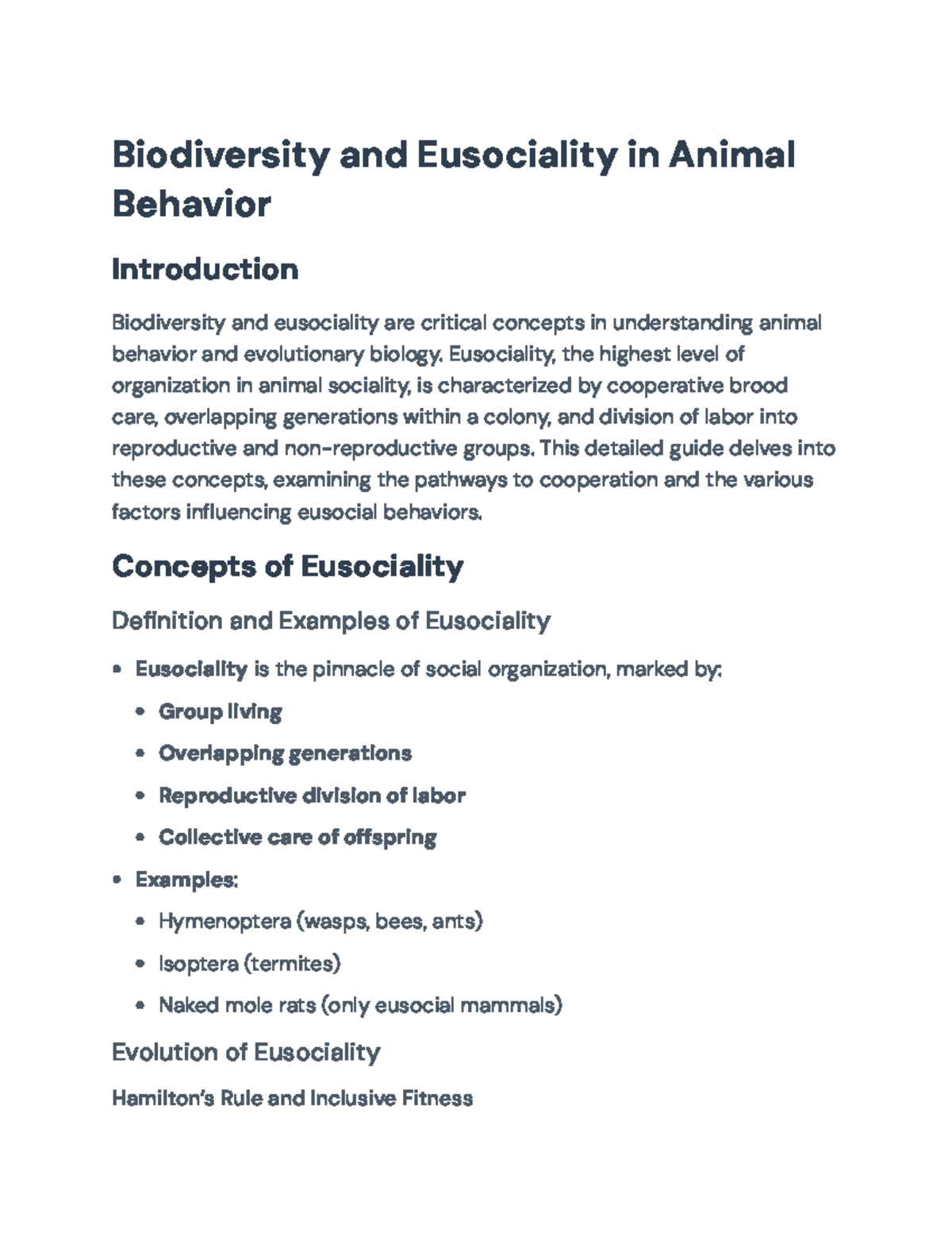 Biodiversity & Eusociality in Animals: Examining Cooperation Mechanisms ...