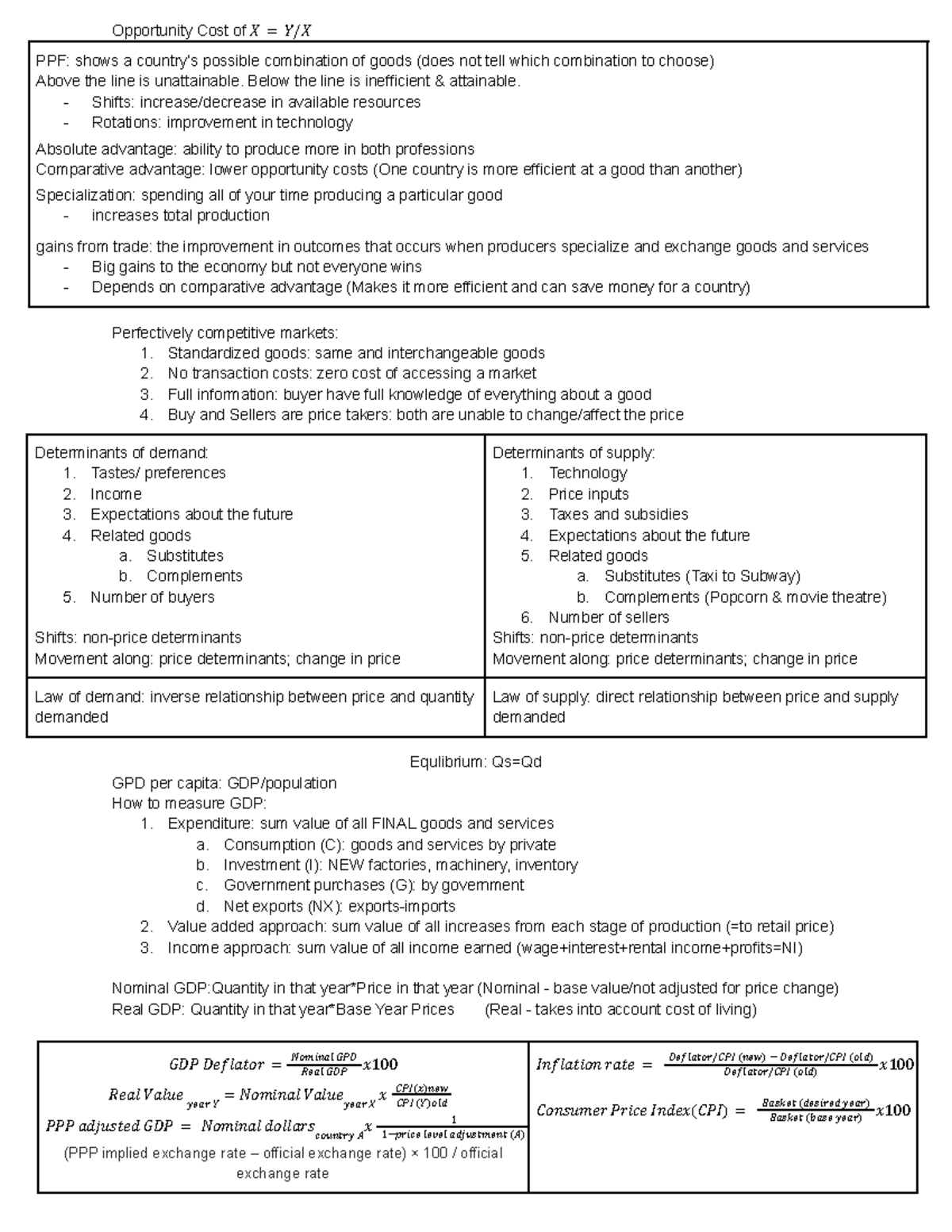 Macro Cheat Sheet (Chapters 2, 3, 7, 8) - Key Economic Concepts - Studocu