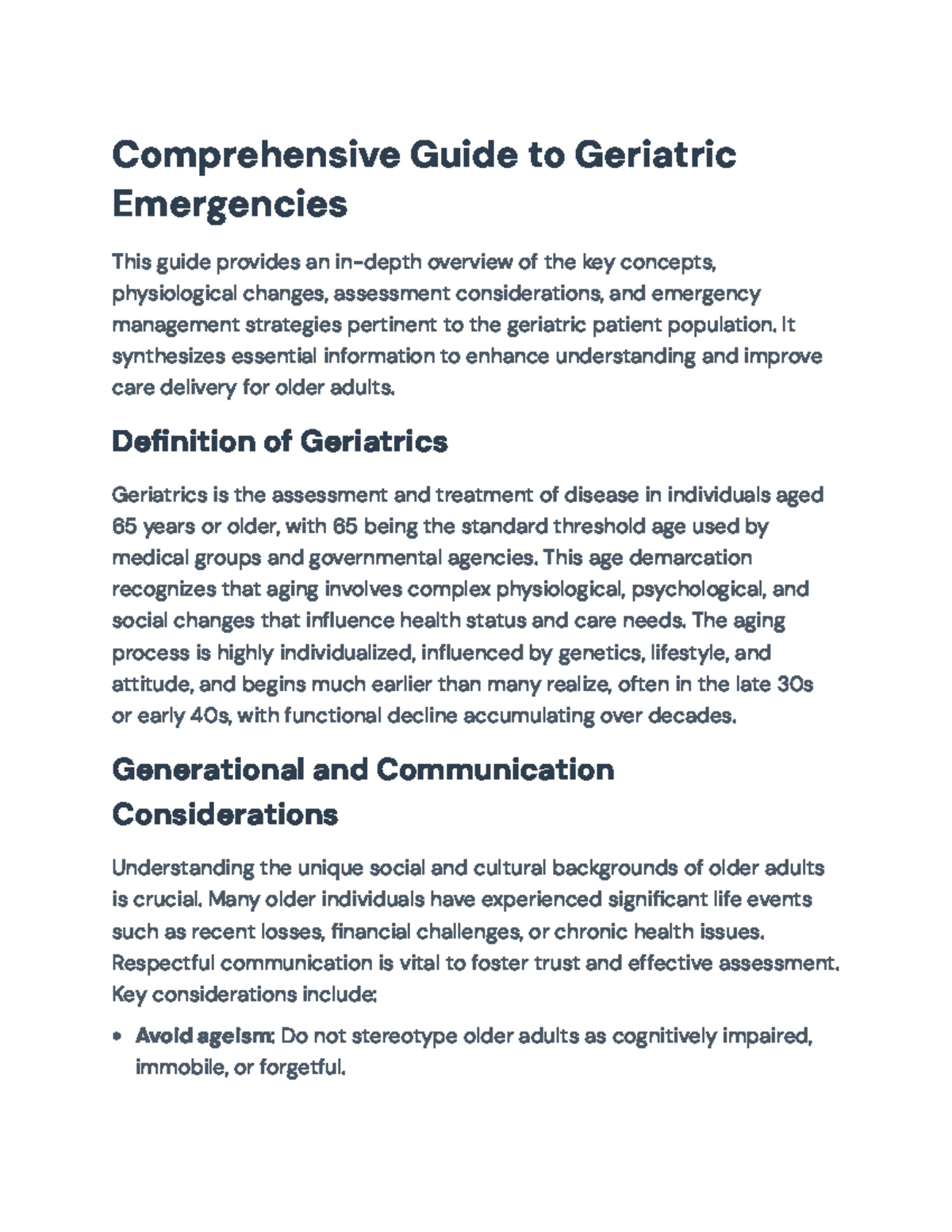 Comprehensive Guide to Geriatric Emergencies and Care Strategies - Studocu