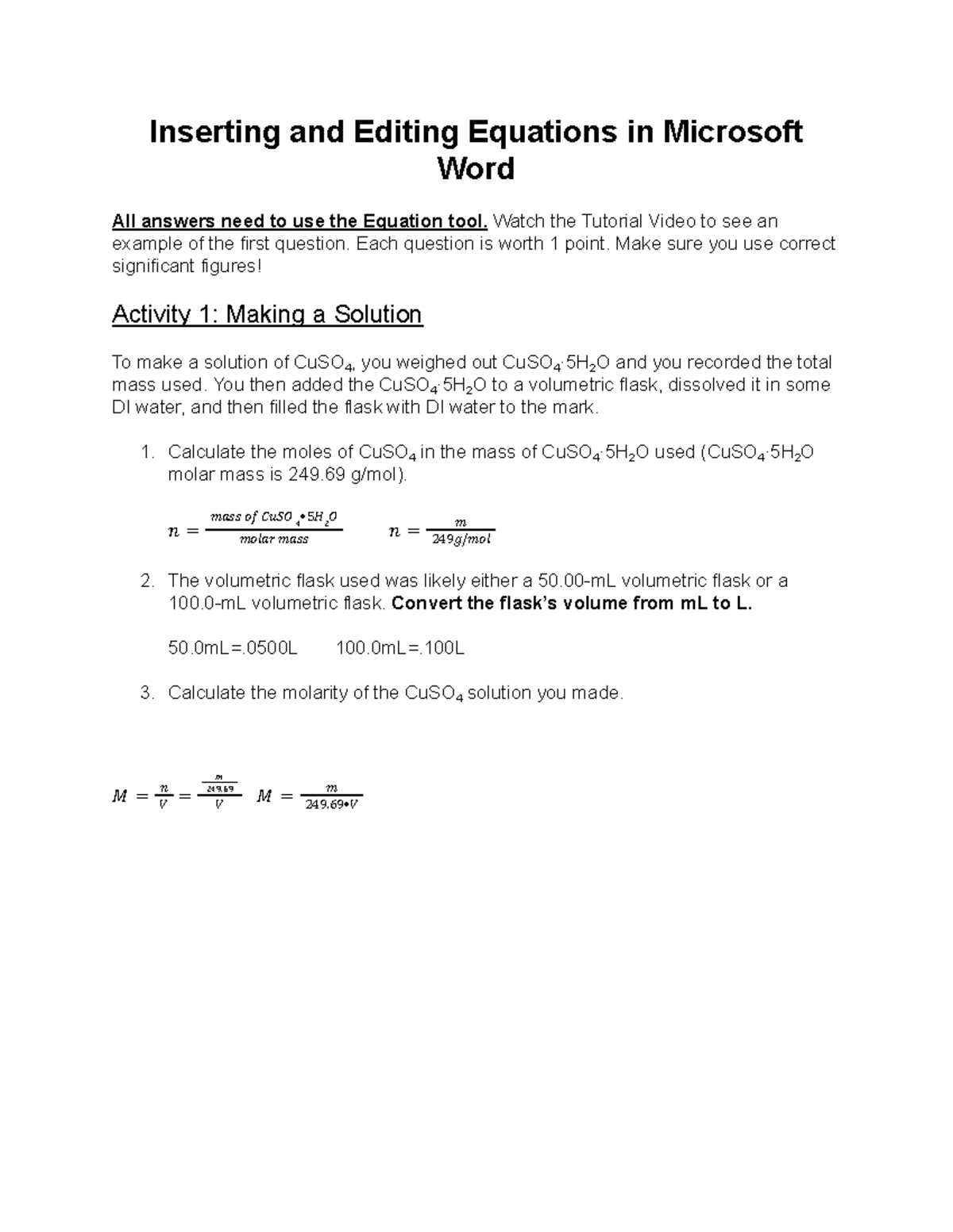 Inserting & Editing Equations in MS Word - Su25 Guide - Studocu