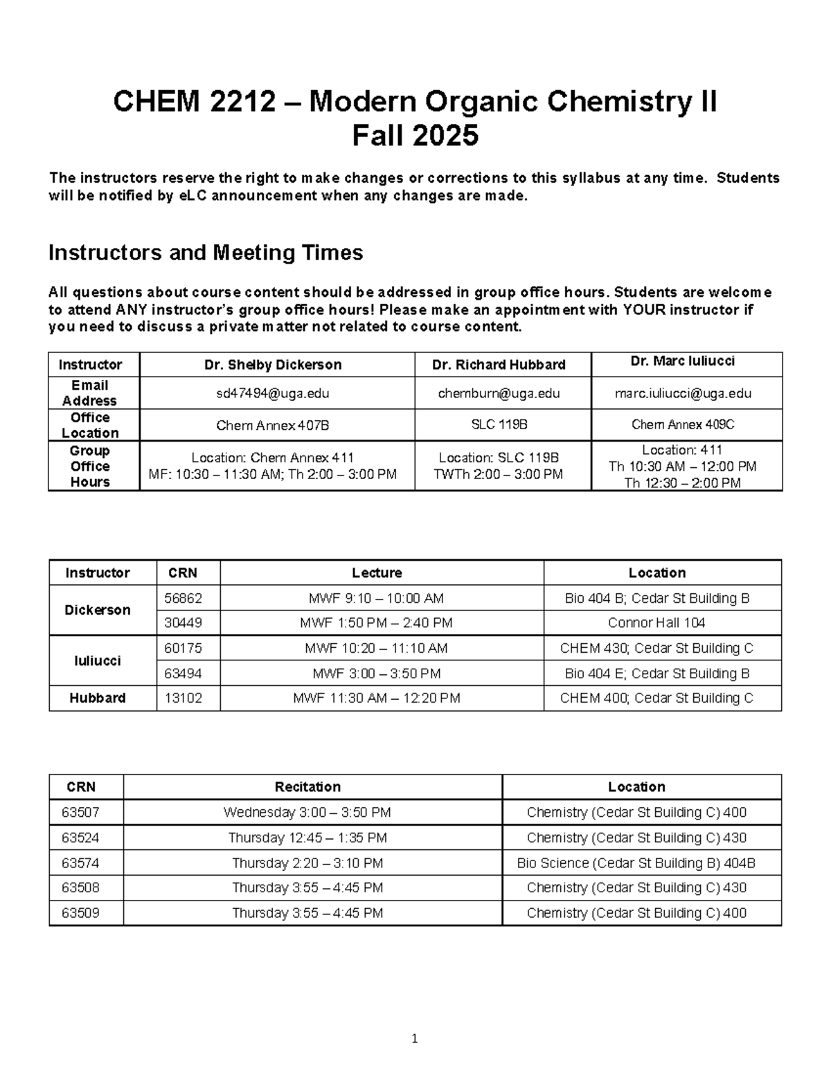 CHEM 2212 Syllabus: Modern Organic Chemistry II - Fall 2025 - Studocu