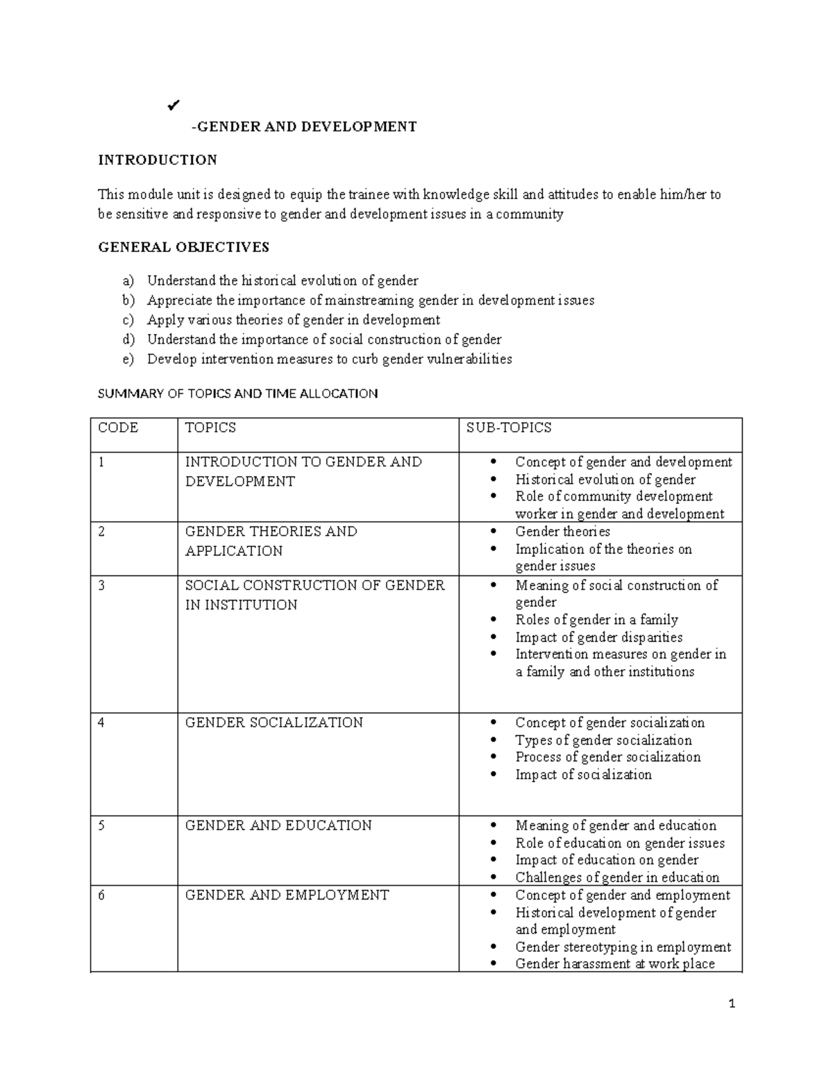 G&D 101: Module 1 - Understanding Gender and Development Concepts - Studocu