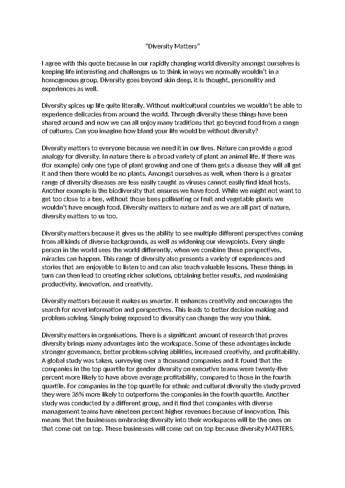 Diversity Matters: An Extended Response on Its Importance - Studocu