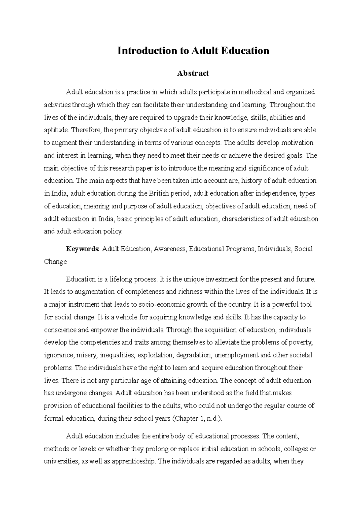 **EDU-101: Introduction to Adult Education - Overview and Significance ...