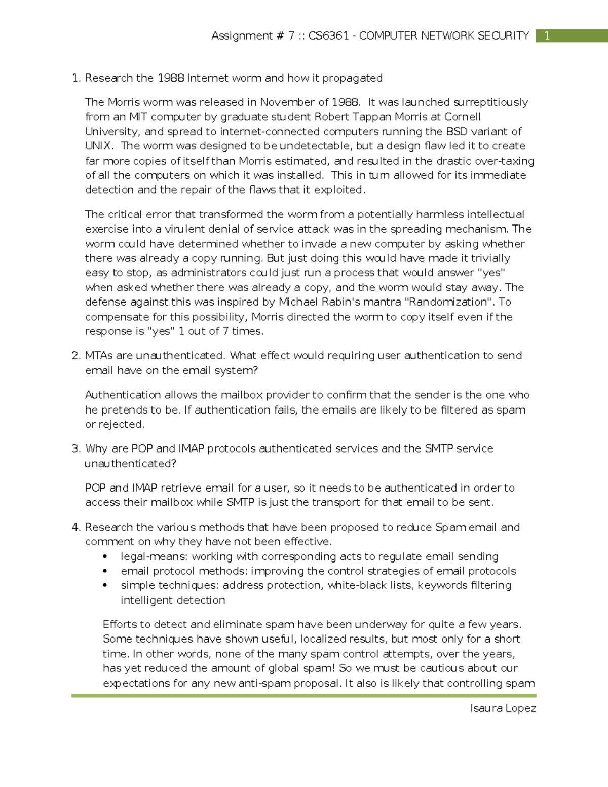 Assignment 7: CS6361 Computer Network Security - The Morris Worm and ...