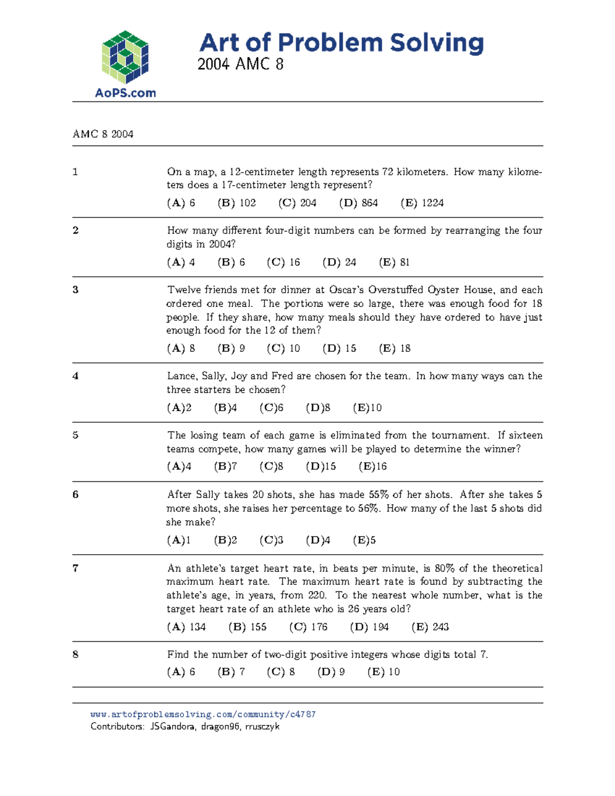 2004 AMC 8 Problem Set and Solutions - Studocu