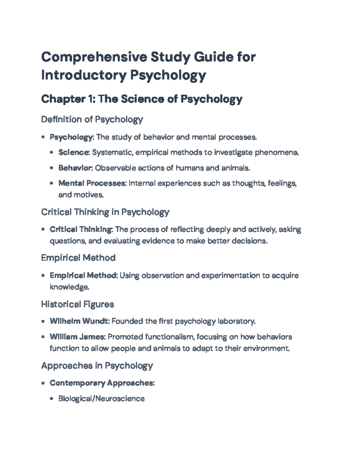 Comprehensive Study Guide for Introductory Psychology (PSY 101 ...