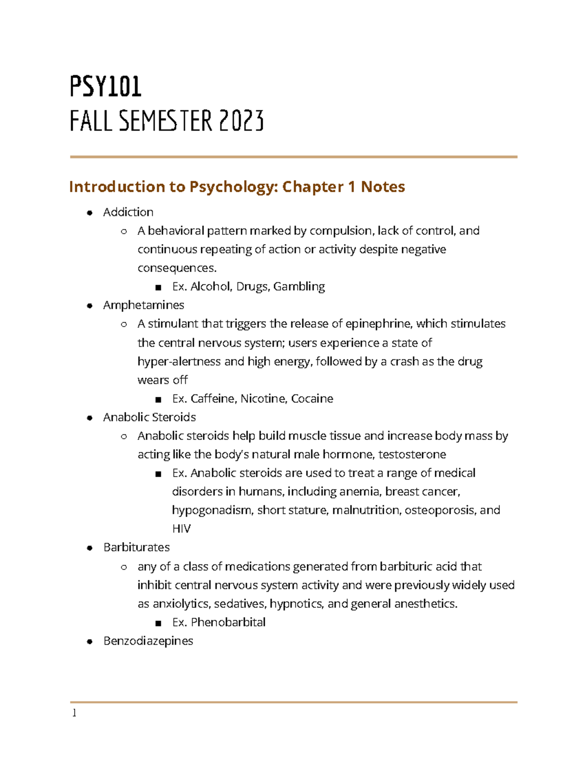 Introduction to Psychology Chapter 1 Notes-2 - PSY FALL SEM TER 2023 ...