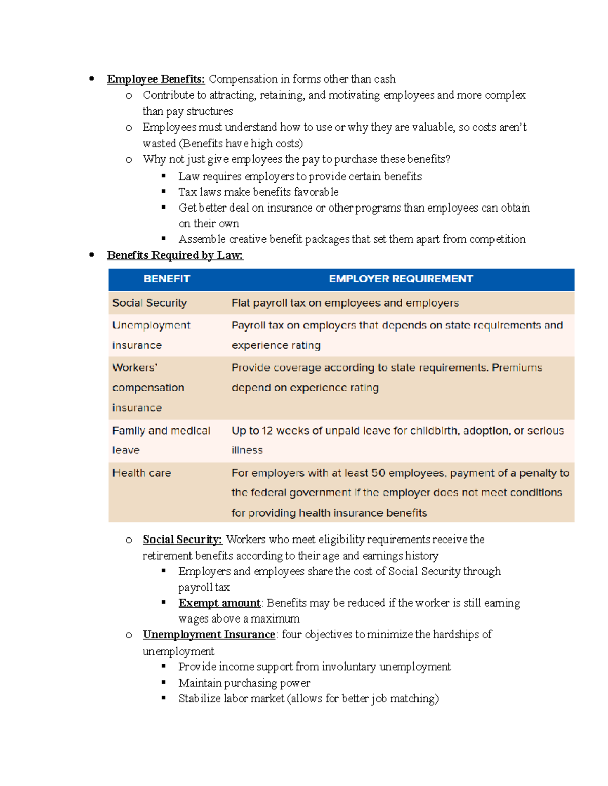 Employee Benefits Overview and Legal Requirements (HR 101) - Studocu