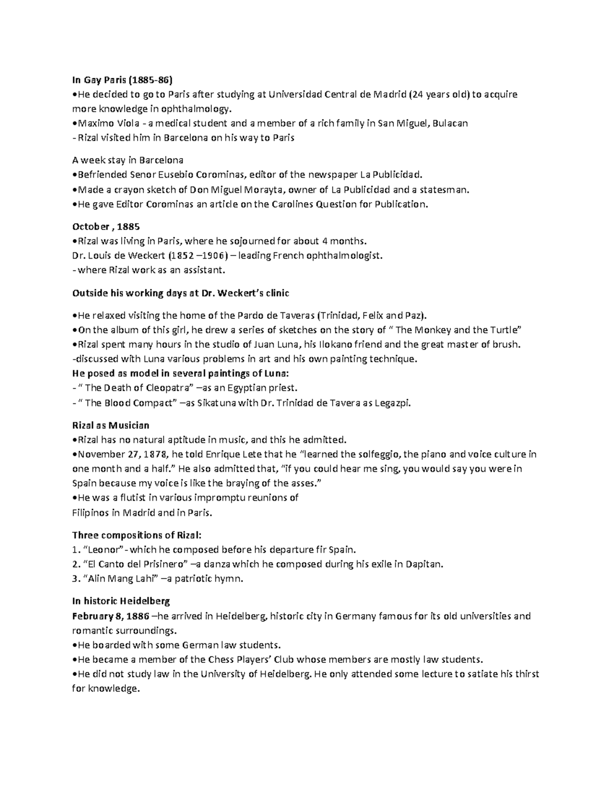 Rizal's European Journey: Life from 1885 to 1887 - Studocu