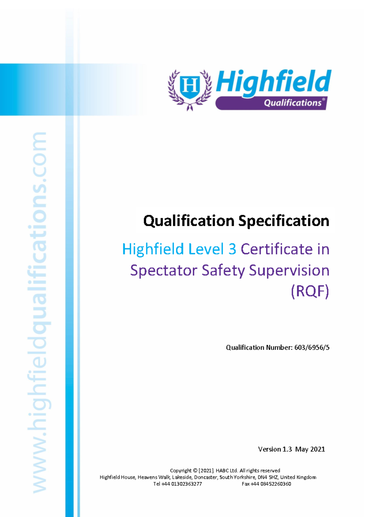 Highfield Level 3 Certificate in Spectator Safety: Qualification Spec ...