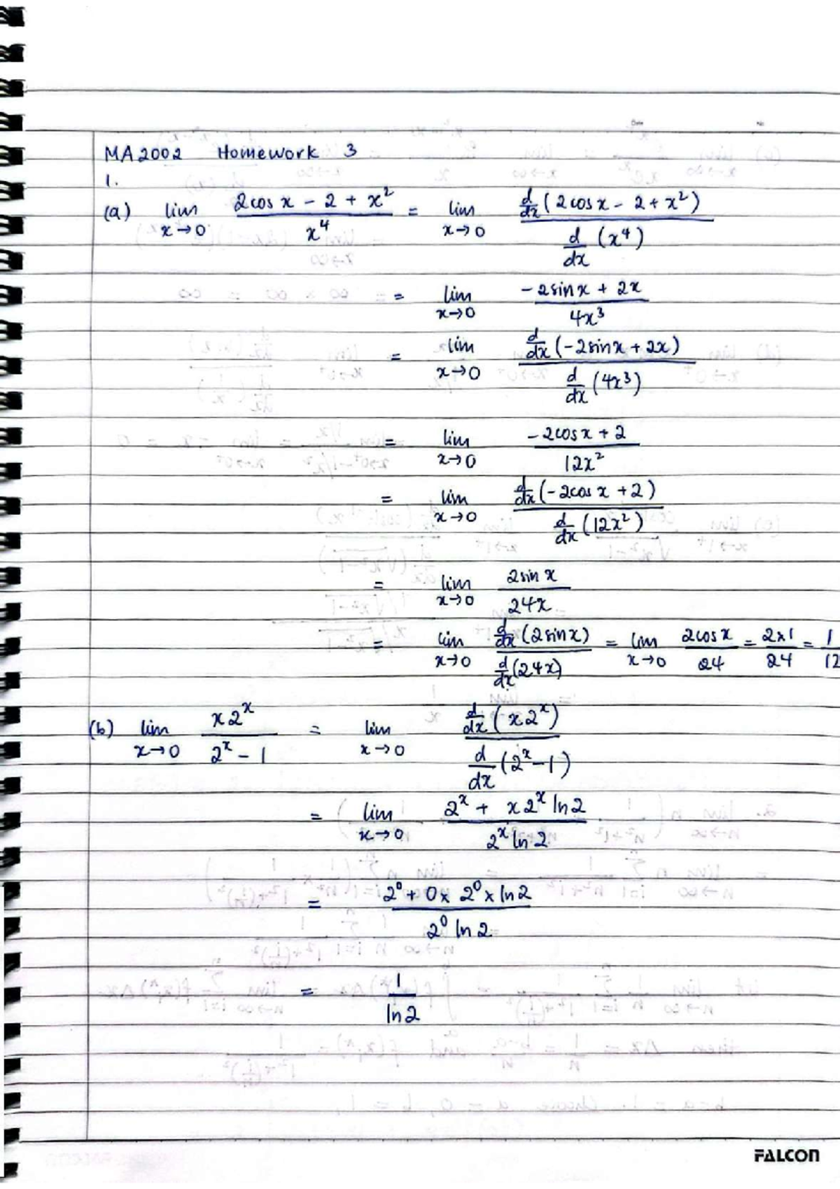 MA2002 Homework 3: Limits and Mean Value Theorem Analysis - Studocu
