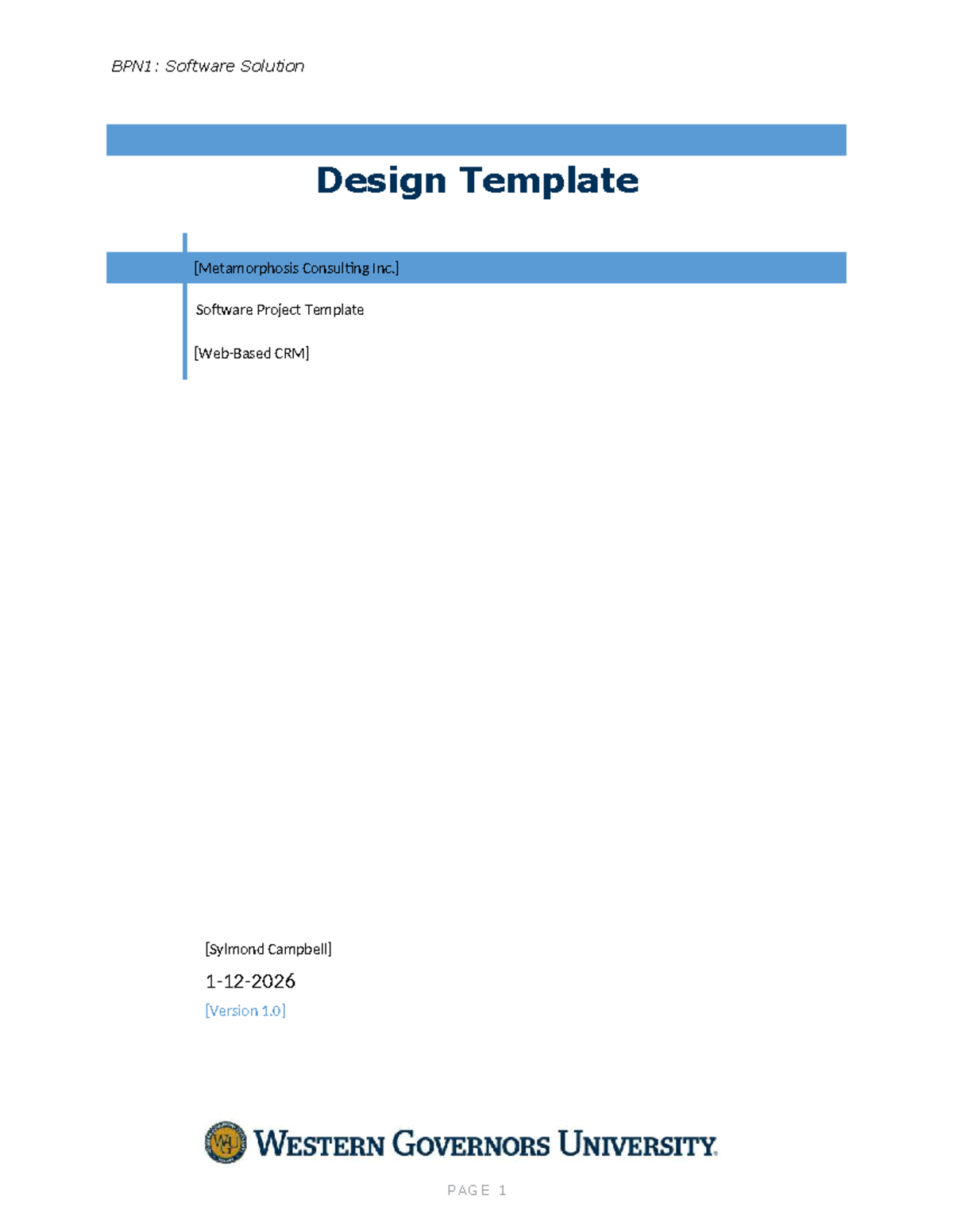 BPN1: Software Solution Design Template for CRM Project - Studocu