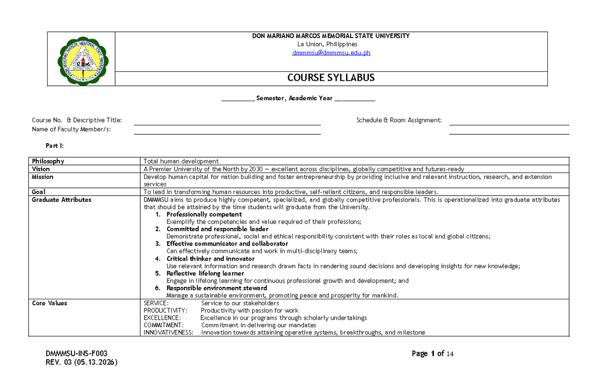 2026 BEED Course Syllabus: Teaching Social Studies in Primary Grades ...