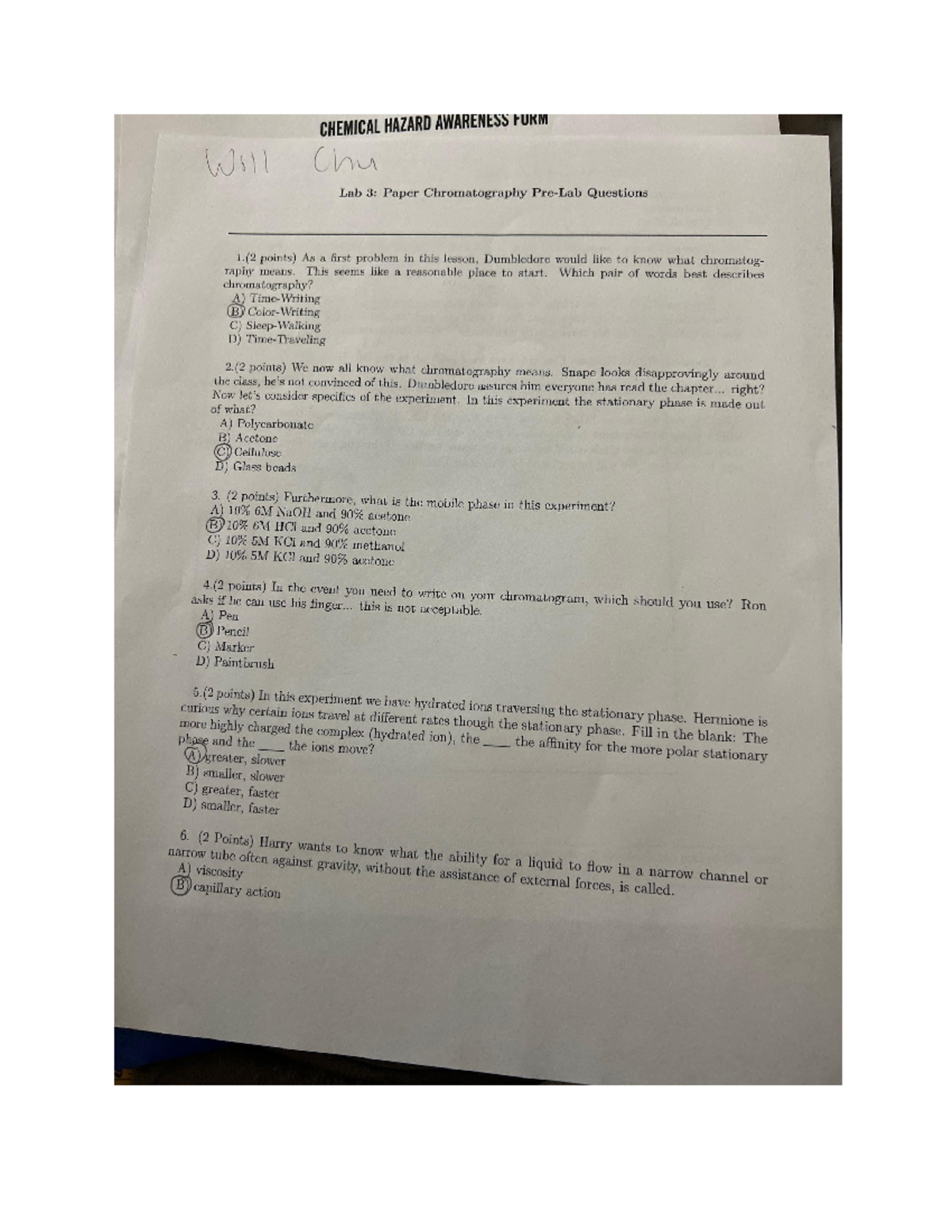CHEM 36691 Lab 3: Paper Chromatography Questions & Answers - Studocu