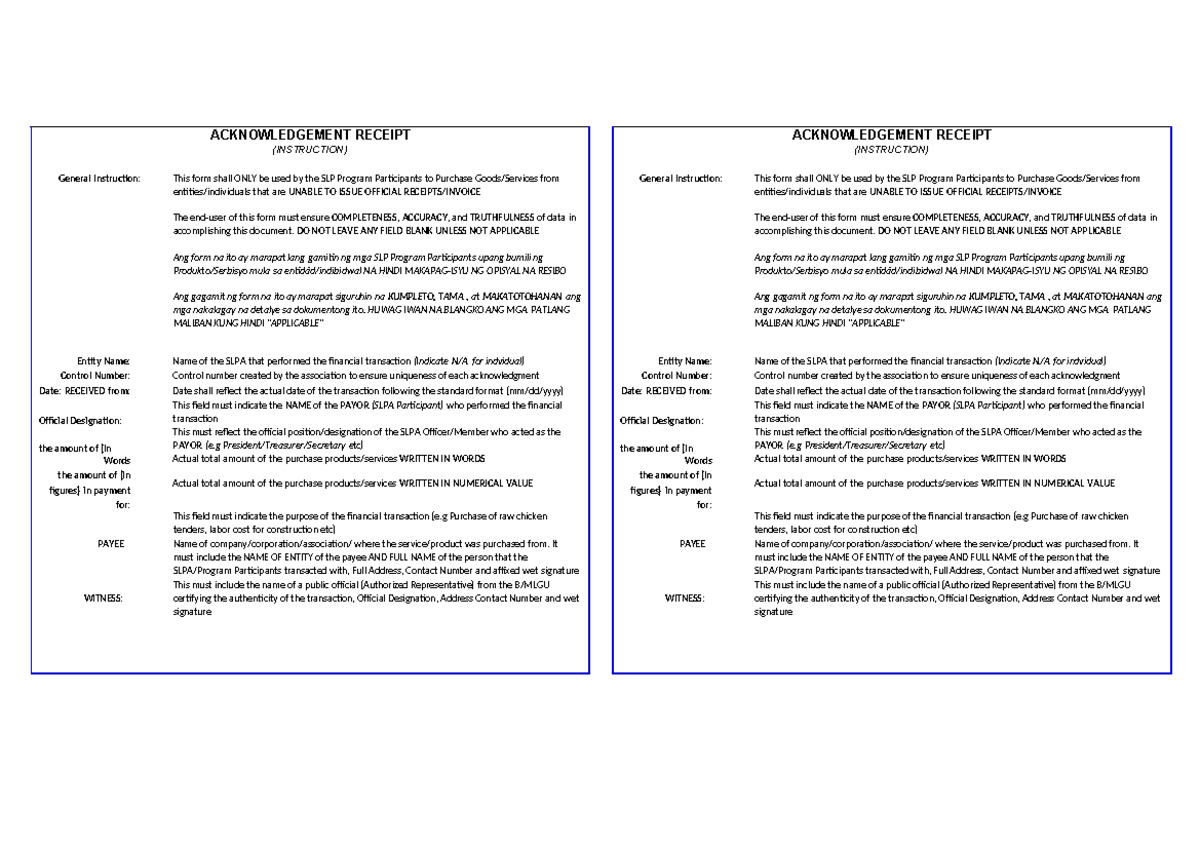 SLP Program Participants Acknowledgment Receipt Instructions - Studocu