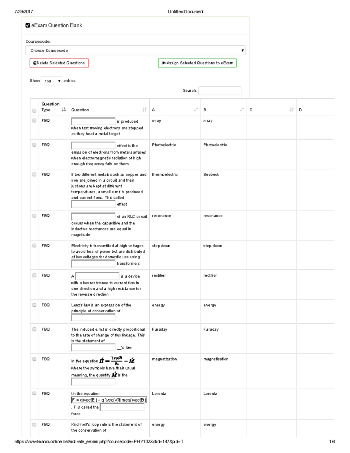 PHY102 Final Exam Question Bank: Selected Questions for Study - Studocu