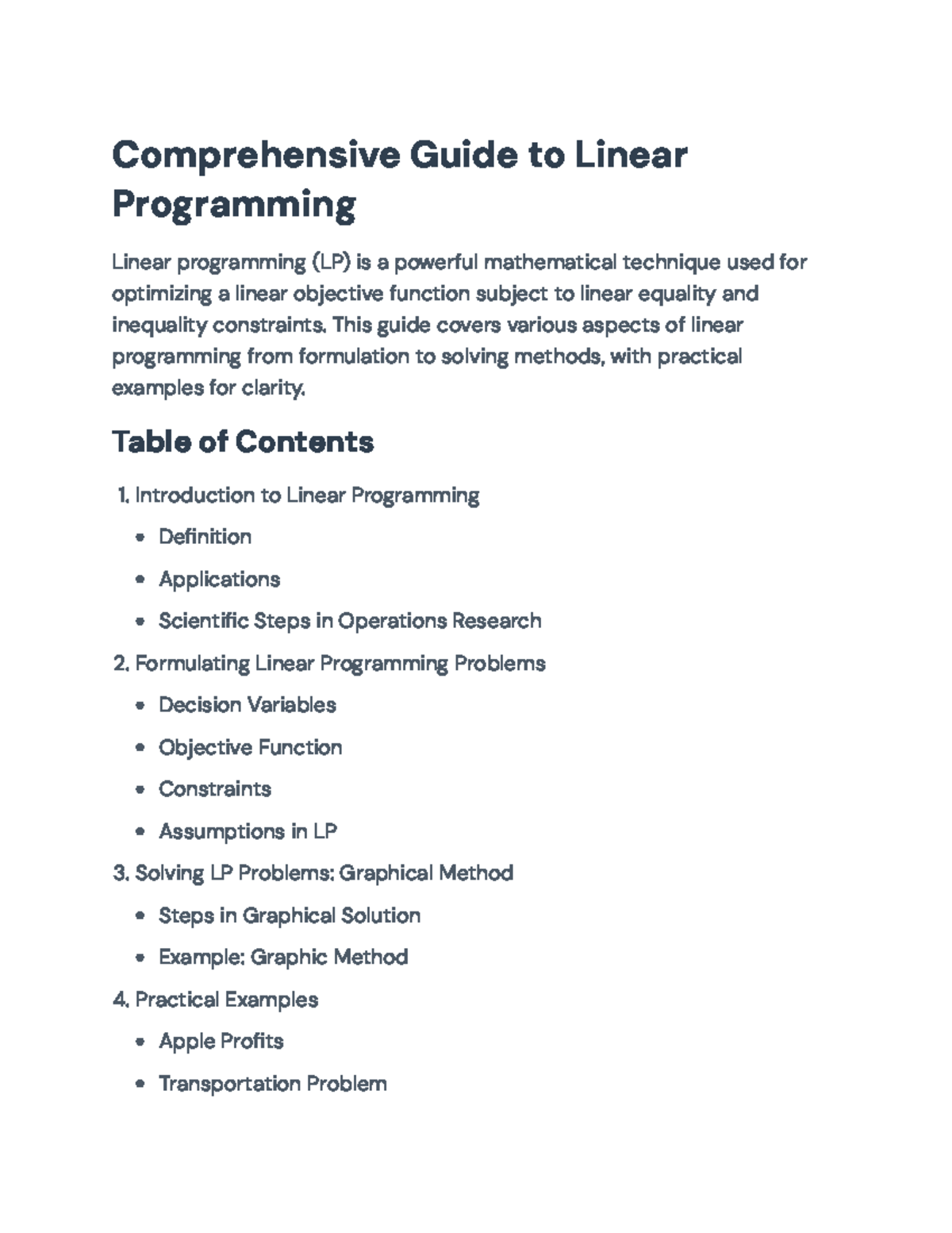 Comprehensive Guide to Linear Programming (OR 101) - Comprehensive ...