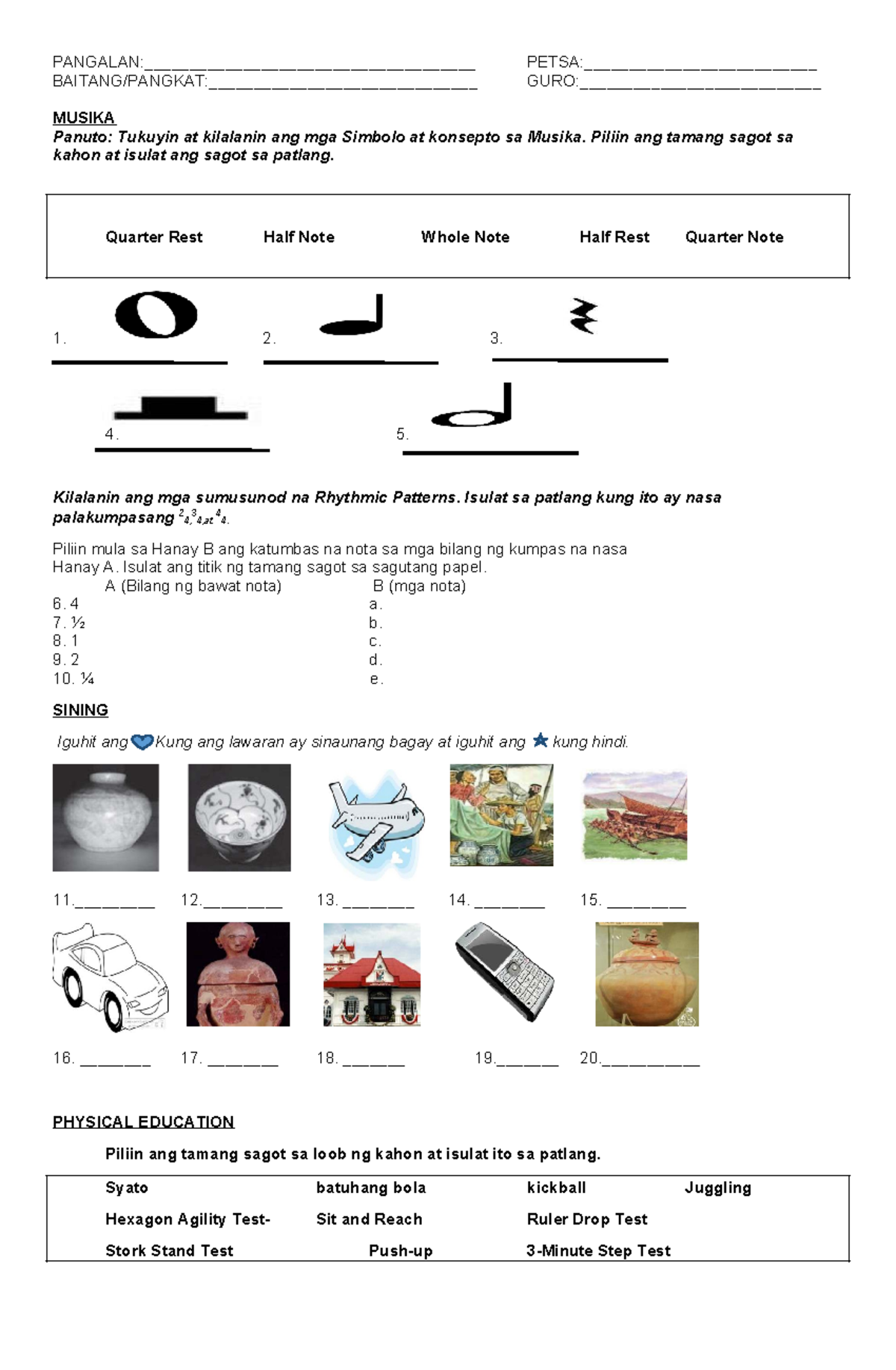 PT MAPEH 5 Q1 - Periodical Exam with Music, Arts, PE, and Health - Studocu