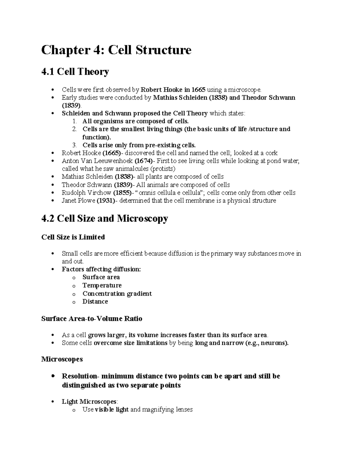 Chapter 4: Cell Structure - Teacher Notes (Updated) - Studocu