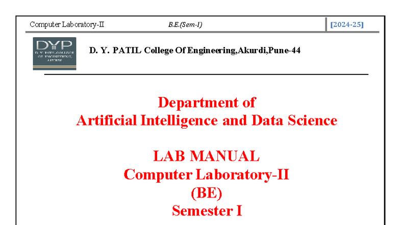 Computer Lab Manual (BE) - AI & Data Science: IR & UI Practical Notes ...