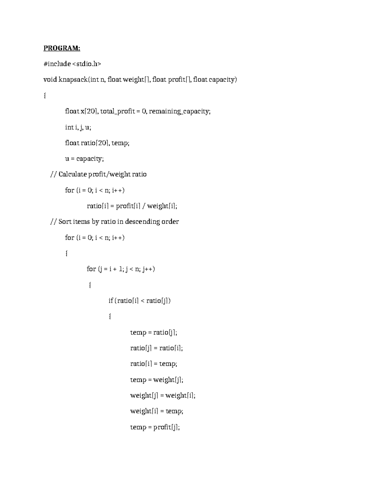 Ex(9) Greedy Algorithm: Knapsack Problem Solution - Studocu