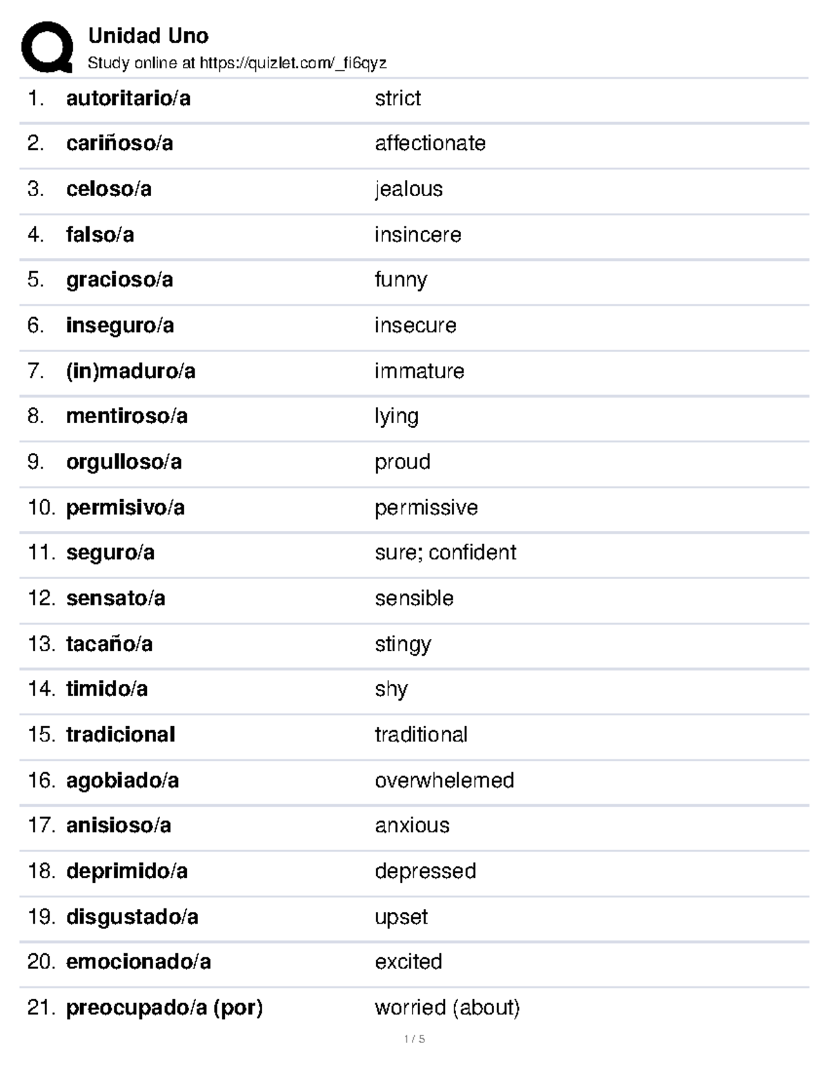 UNIDAD 1 Spanish 4 Vocabulary Study Guide - Studocu