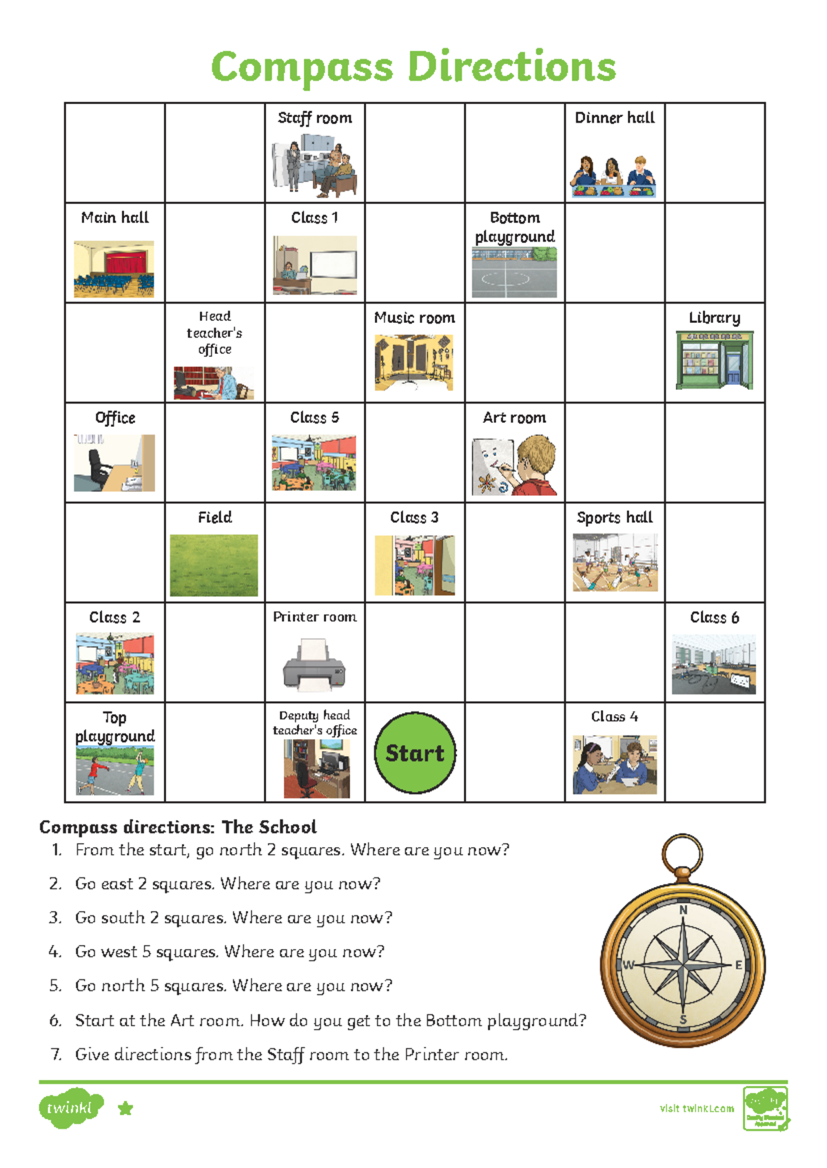 Compass Directions Worksheet for School Navigation - Studocu