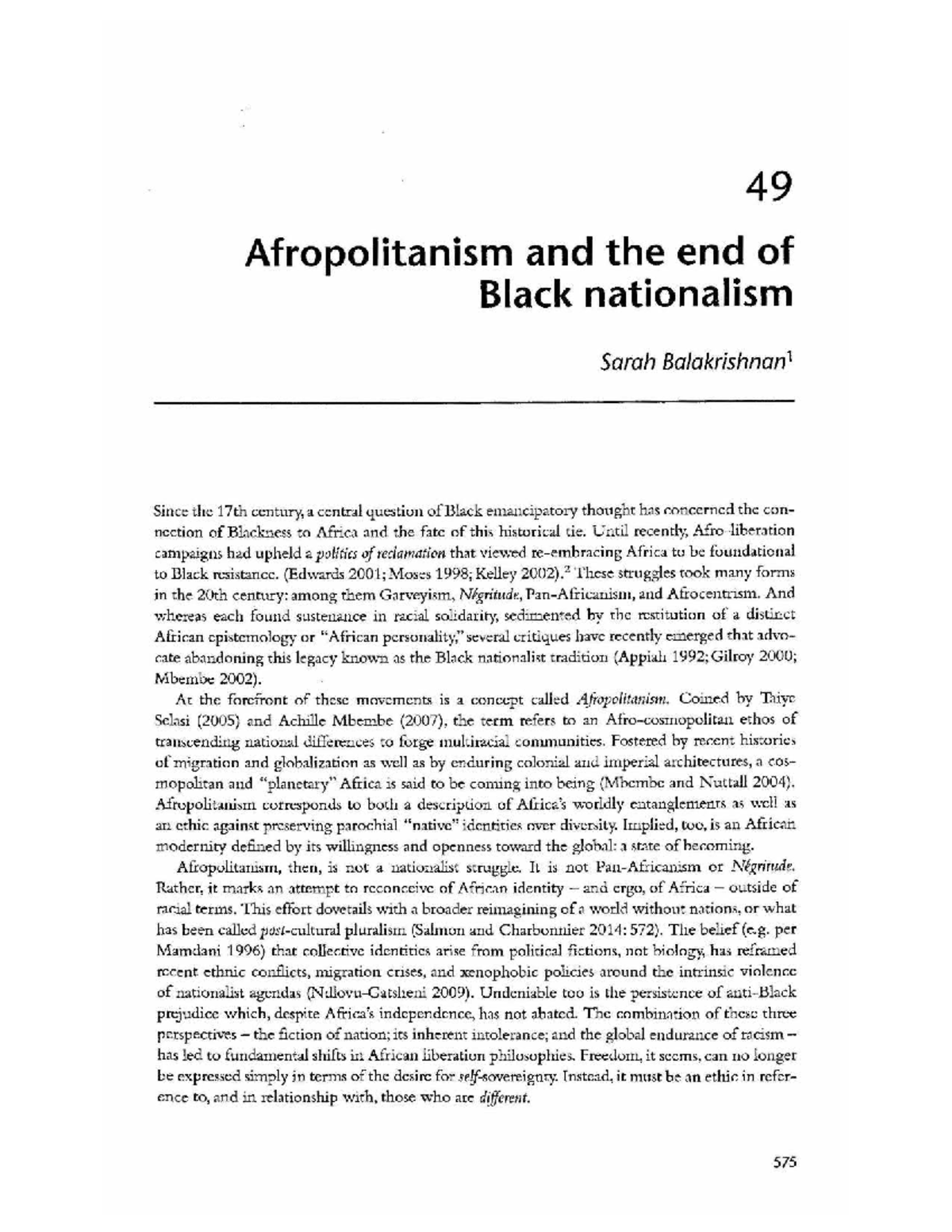 Afropolitanism and Its Challenge to Black Nationalism: A Critical Essay ...