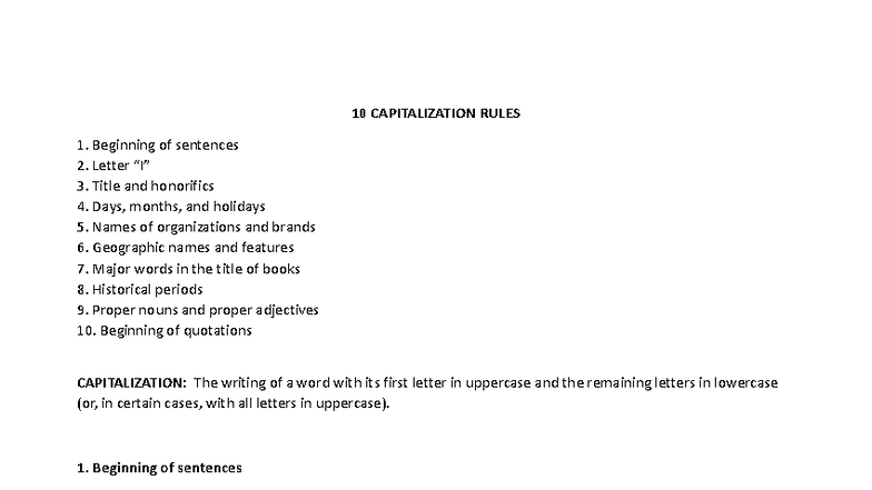 10 Capitalization Rules: A Comprehensive Review Guide - Studocu